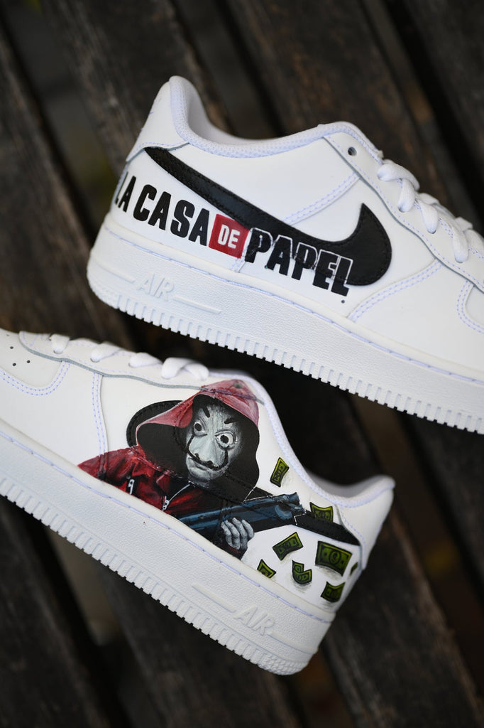 Custom Air Force 1 White Money Heist Character Pattern – insdrip