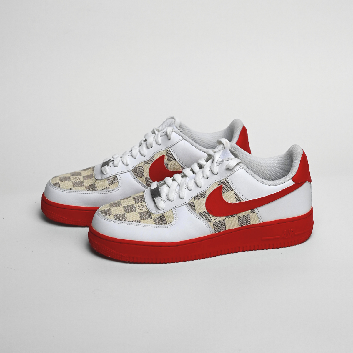 Custom Air Force 1 White Red With LV Checkerboard Pattern – insdrip