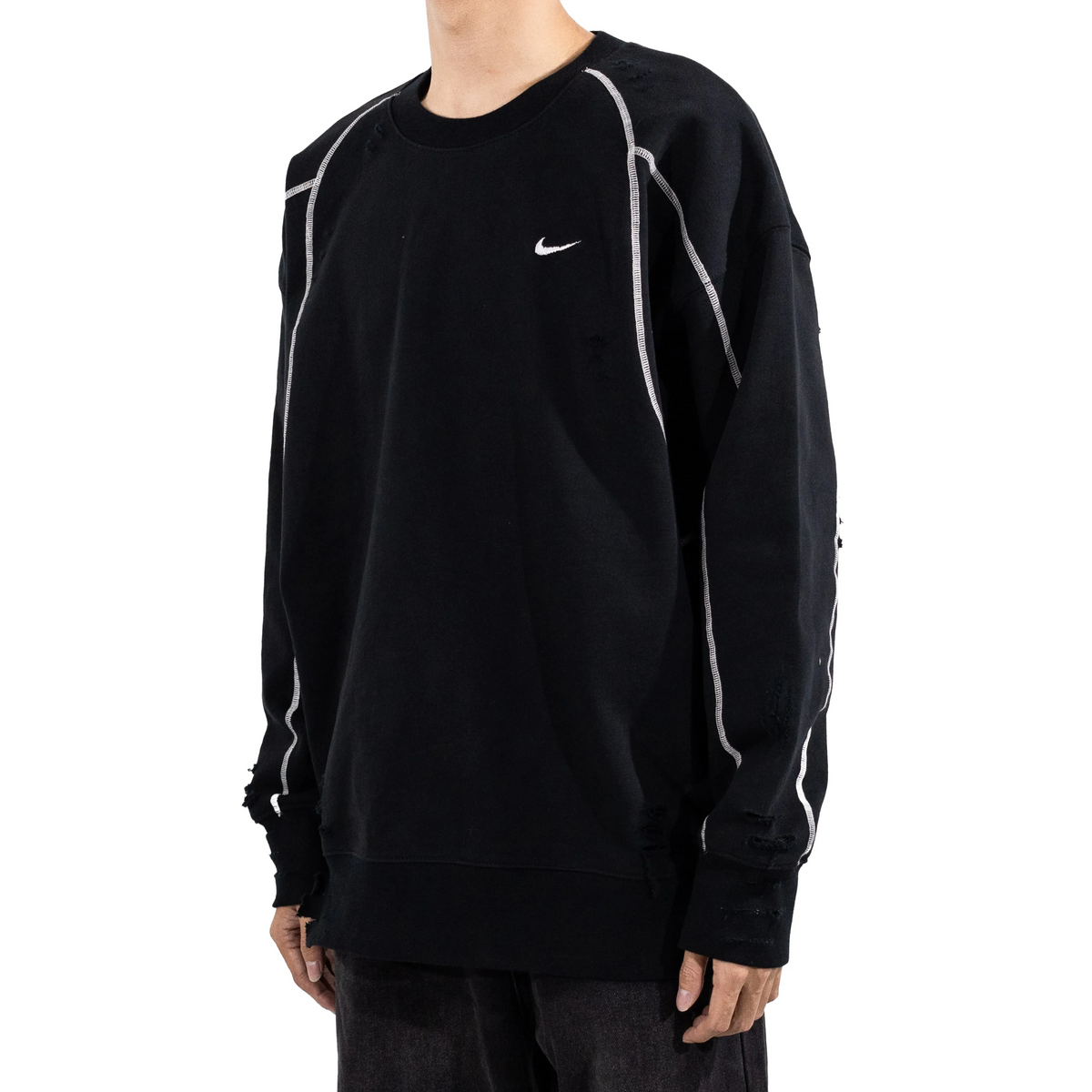 Custom Nike Sweatshirt Black With Ripped Details And White Stitching ...