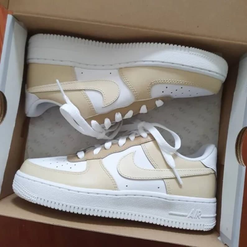 custom air force 1 cream begie nike air – insdrip