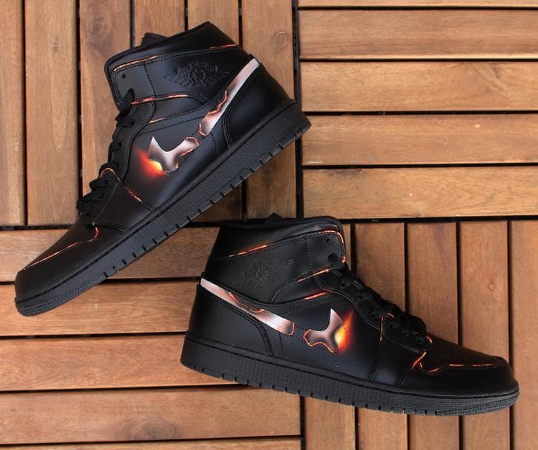 Custom Air Jordan 1 Burning Swoosh Unique Handpainted Sneaker Art – insdrip