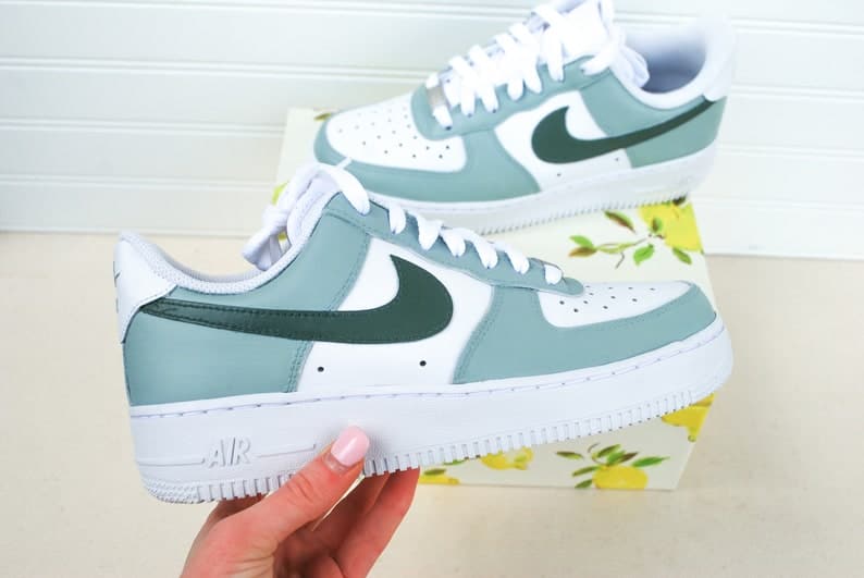 Sage Green Colorblock Air Force 1 Handpainted Custo – insdrip